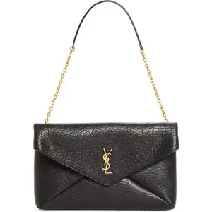 Saint Laurent Cassandre Lambskin Pouch With Chain - Noir