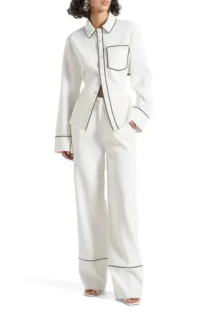 Manière De Voir Contrast Piped Backless Tie Shirt - White/black