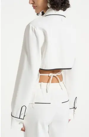 Manière De Voir Contrast Piped Backless Tie Shirt - White/black