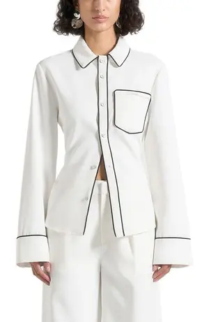 Manière De Voir Contrast Piped Backless Tie Shirt - White/black