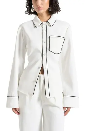 Manière De Voir Contrast Piped Backless Tie Shirt - White/black