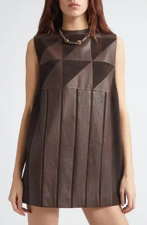 Versace Leather Patchwork Mini Dress - Burnt