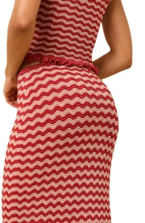 Solid & Striped The Diana Wavy Stripe Knit Midi Skirt - Rooftop Red