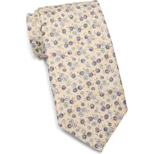 David Donahue Floral Print Silk Neck Tie - Sky