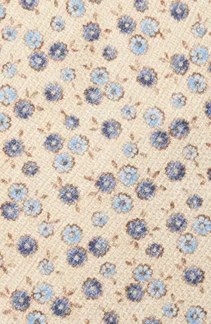 David Donahue Floral Print Silk Neck Tie - Sky