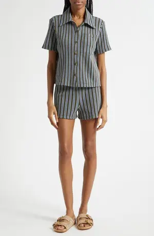 Veronica Beard Kyan Stripe Cotton Blend Button-up Shirt