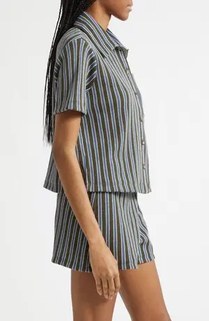 Veronica Beard Kyan Stripe Cotton Blend Button-up Shirt
