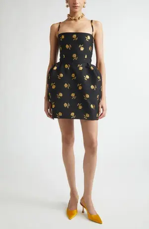 Carolina Herrera Metallic Floral Brocade Bell Shape Minidress