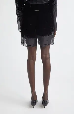 GRACE LING Glitch Devoré Velvet & Sheer Chiffon Shorts