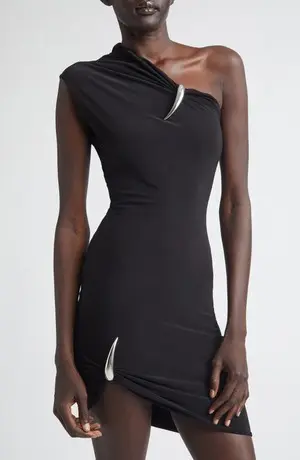 GRACE LING Claw One-shoulder Jersey Minidress - Black