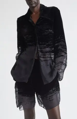 GRACE LING Glitch Devoré Velvet & Sheer Chiffon Shirt