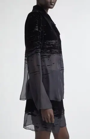 GRACE LING Glitch Devoré Velvet & Sheer Chiffon Shirt