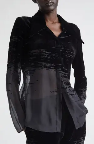 GRACE LING Glitch Devoré Velvet & Sheer Chiffon Shirt
