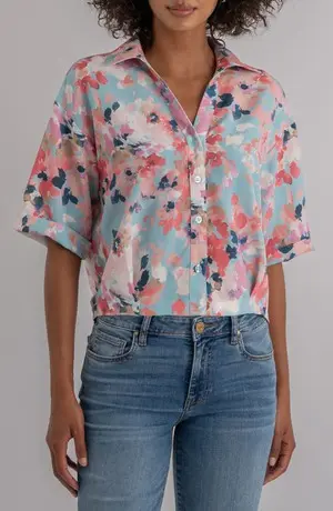 Kut From The Kloth Floral Print Short Sleeve Button-up Shirt