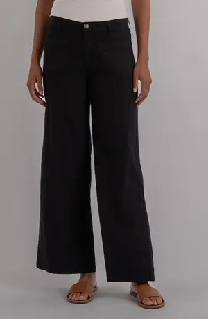 Kut From The Kloth High Waist Wide Leg Linen Blend Pants - Black