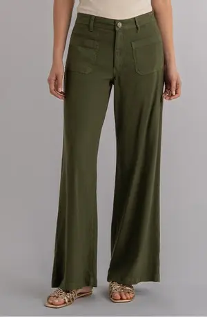 Kut From The Kloth High Waist Wide Leg Linen Blend Pants Forest