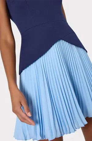 MILLY Haddy Colorblock Pleated Minidress - Navy
