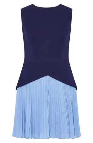 MILLY Haddy Colorblock Pleated Minidress - Navy
