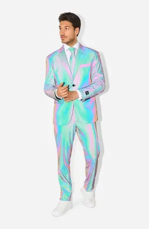 Opposuits Reflective Perspective Iridescent Slim Fit Two-piece Suit & Tie Set