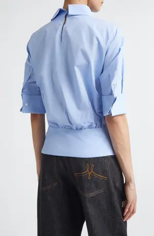 Marni Pintuck Peplum Poplin Button-up Shirt - Iris Blue