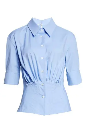 Marni Pintuck Peplum Poplin Button-up Shirt - Iris Blue