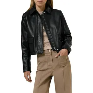 REISS Drew Leather Jacket - Black