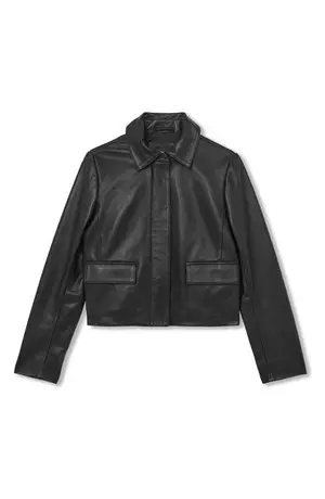 REISS Drew Leather Jacket - Black