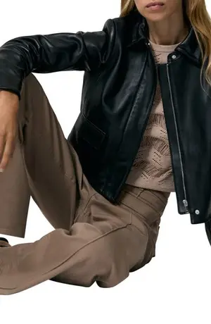REISS Drew Leather Jacket - Black