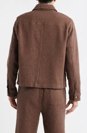 PERCIVAL Sorrento Pinstripe Cotton & Linen Button-up Overshirt - Brown