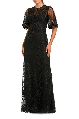Mac Duggal Floral Embroidered Gown - Black