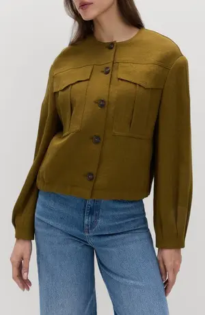 M&s Collarless Jacket With Drawstring Hem