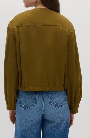 M&s Collarless Jacket With Drawstring Hem