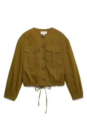 M&s Collarless Jacket With Drawstring Hem