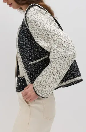 PER UNA BY M&S Mono Print Quilted Crop Jacket