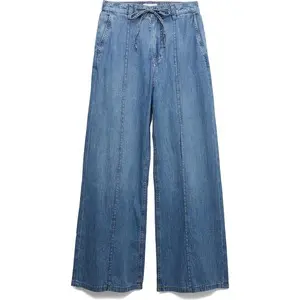 PER UNA BY M&S Pintuck Wide Leg Jeans - Medium Indigo