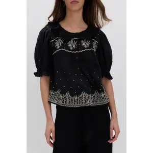 PER UNA BY M&S Embroidered Lace Collar Crop Top
