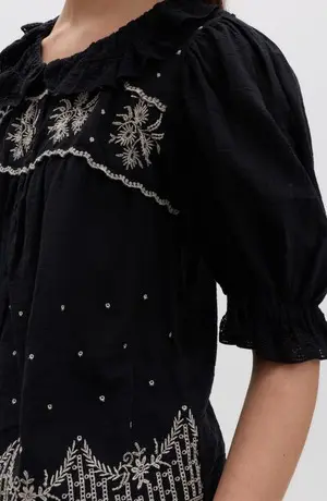 PER UNA BY M&S Embroidered Lace Collar Crop Top