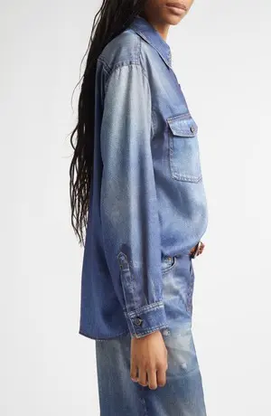 GOLDEN GOOSE Journey Patty Distressed Twill Button-up Shirt - Blue