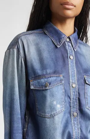 GOLDEN GOOSE Journey Patty Distressed Twill Button-up Shirt - Blue