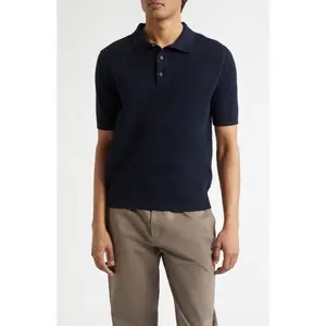 Sunspel Cotton Mesh Polo - Navy