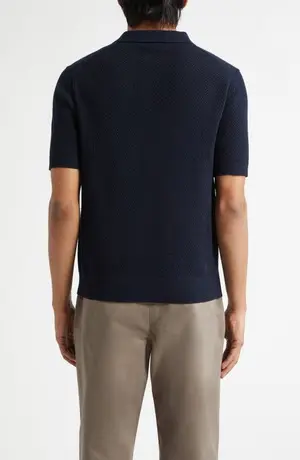 Sunspel Cotton Mesh Polo - Navy