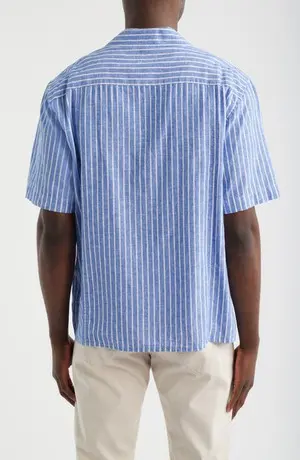 CORRIDOR Stripe Linen & Cotton Camp Shirt - Blue