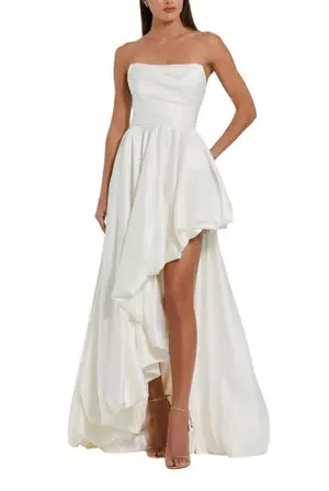 Mac Duggal Strapless High-low Satin Gown - White