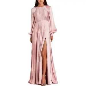 Mac Duggal Pleated Raglan Long Sleeve Gown - Blush