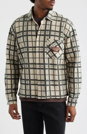 BRAIN DEAD Plaid Cotton French Terry Button-up Shirt