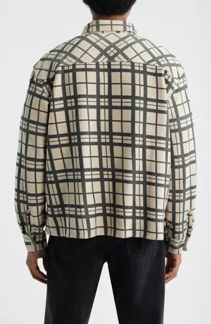 BRAIN DEAD Plaid Cotton French Terry Button-up Shirt