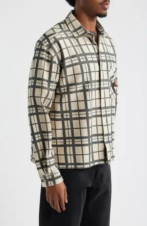 BRAIN DEAD Plaid Cotton French Terry Button-up Shirt