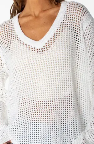 Roxy Open Knit V-neck Top - Cloud Dancer
