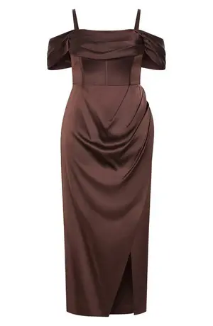 City Chic Off-the-shoulder Maxi Dress - Raisin