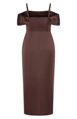 City Chic Off-the-shoulder Maxi Dress - Raisin